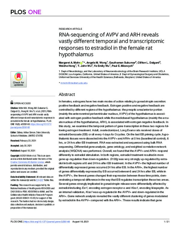 (PDF) RNA-sequencing of AVPV and ARH reveals vastly different temporal ...