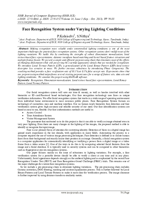(PDF) Face Recognition System under Varying Lighting Conditions