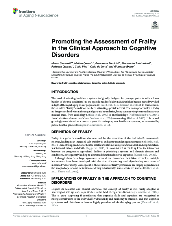 (PDF) Promoting the Assessment of Frailty in the Clinical Approach to ...