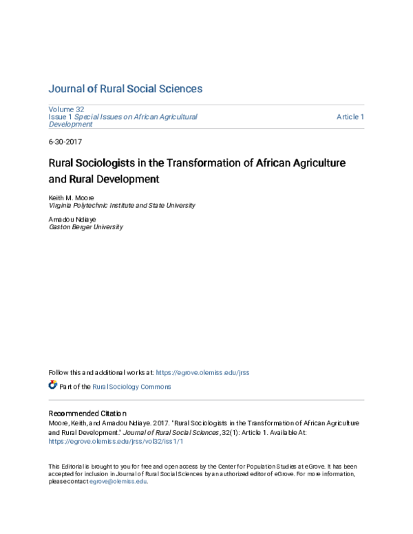 (PDF) Rural Sociologists in the Transformation of African Agriculture ...