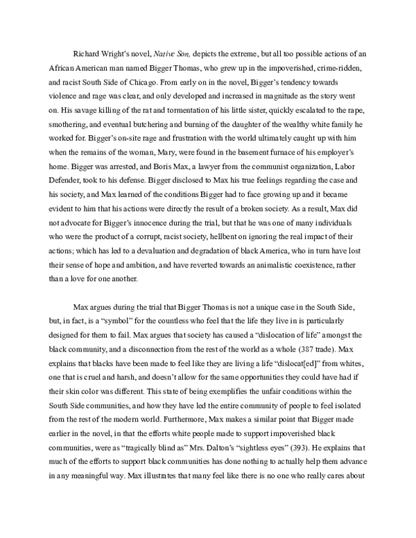 (PDF) Native Son Essay Max’s Defense of Bigger Thomas