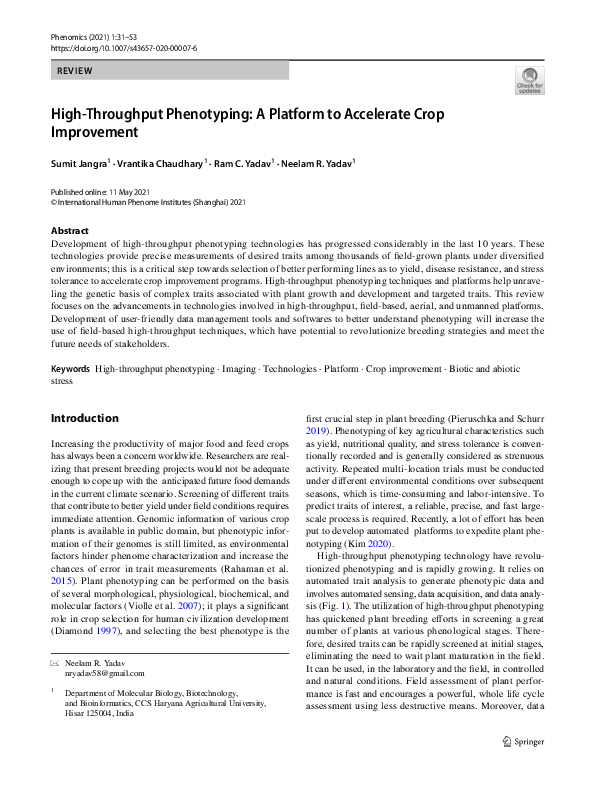 (PDF) High-Throughput Phenotyping: A Platform to Accelerate Crop Improvement