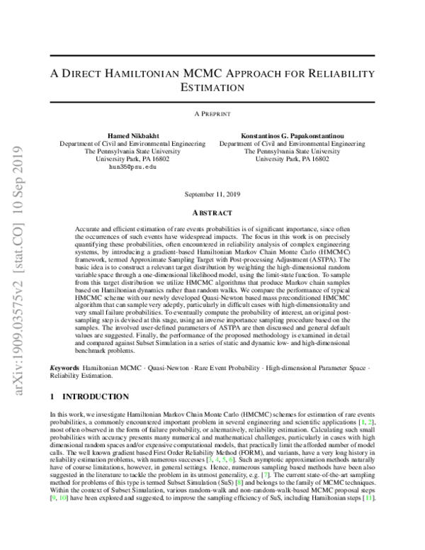 Pdf A Direct Hamiltonian Mcmc Approach For Reliability Estimation