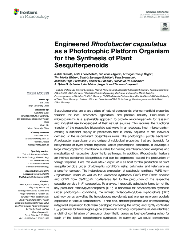 (PDF) Engineered Rhodobacter capsulatus as a Phototrophic Platform ...