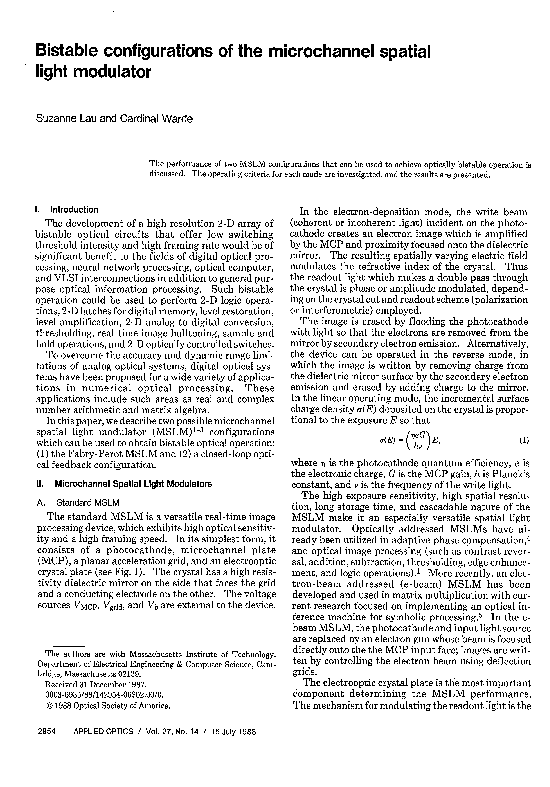 (PDF) Bistable configurations of the microchannel spatial light modulator