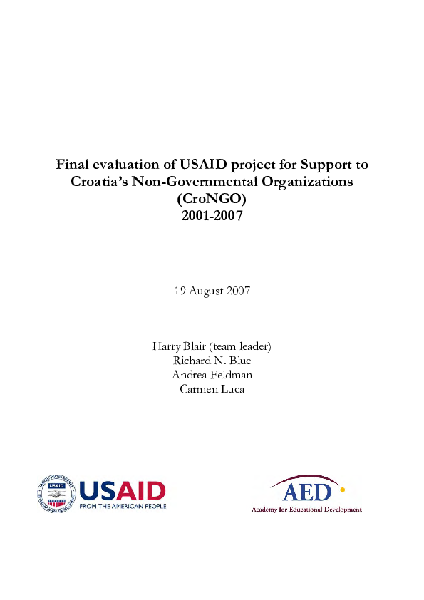 (PDF) Final evaluation of USAID project for Support to Croatia's Non ...