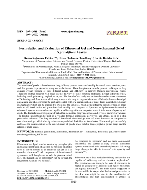 (PDF) Formulation and Evaluation of Ethosomal Gel and Non-ethosomal Gel ...