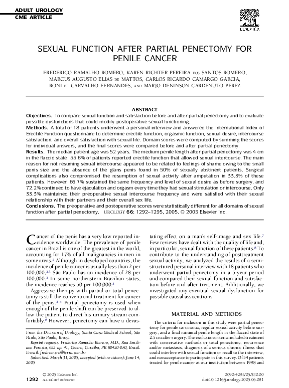 (PDF) Sexual Function After Partial Penectomy for Penile Cancer