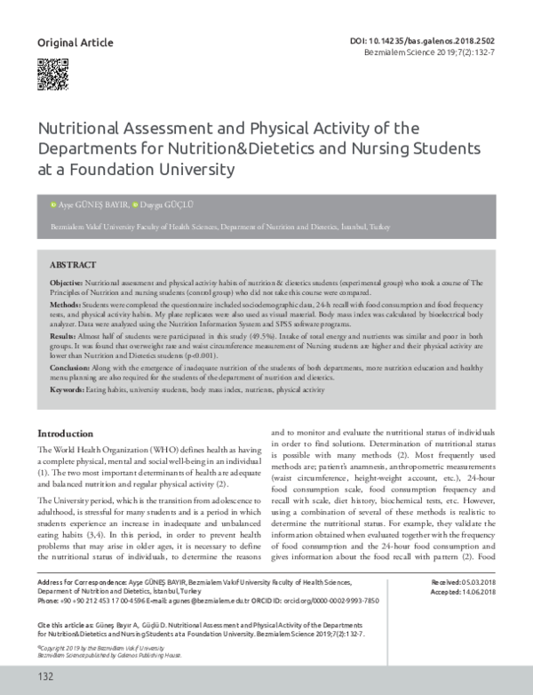 (PDF) Nutritional Assessment and Physical Activity of the Departments ...