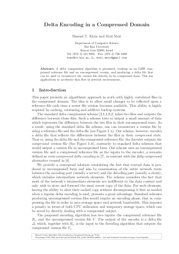 Pdf Delta Encoding In A Compressed Domain 57 2 The Encoding Algorithm 2 1 Overview