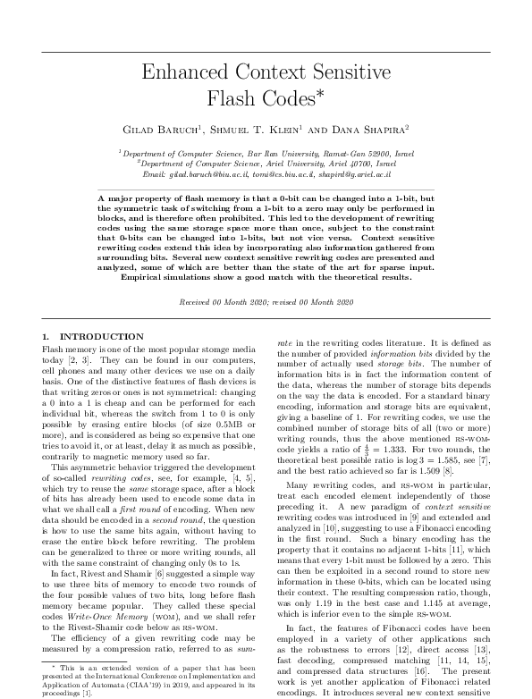 (PDF) Enhanced Context Sensitive Flash Codes