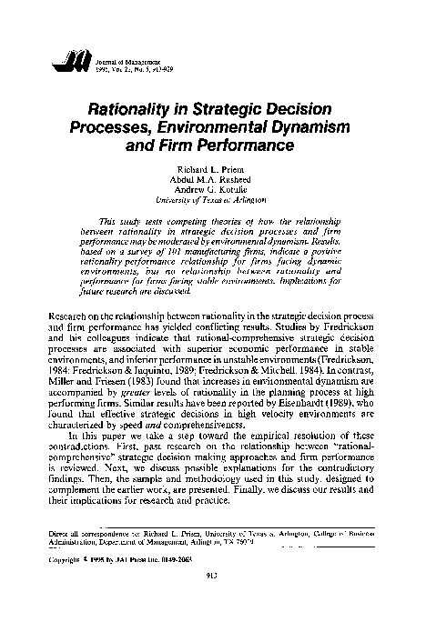 Pdf Rationality In Strategic Decision Processes Environmental