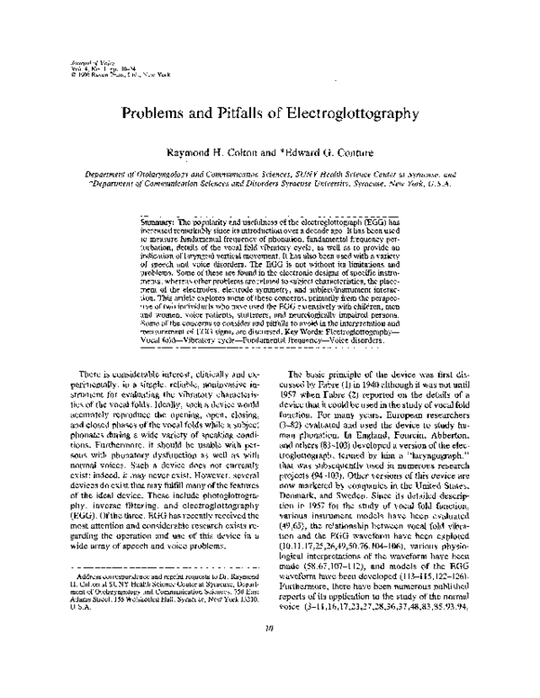 (PDF) Problems and Pitfalls of Electroglottography