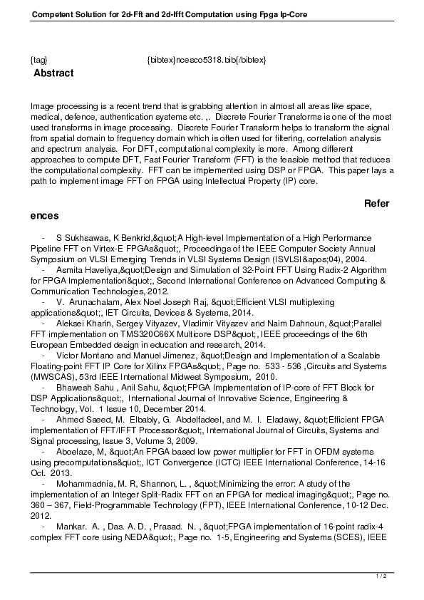 (PDF) Competent Solution for 2d-Fft and 2d-Ifft Computation using Fpga Ip-Core