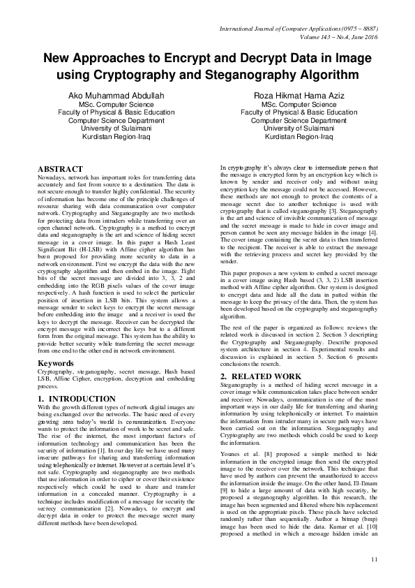 Pdf New Approaches To Encrypt And Decrypt Data In Image Using