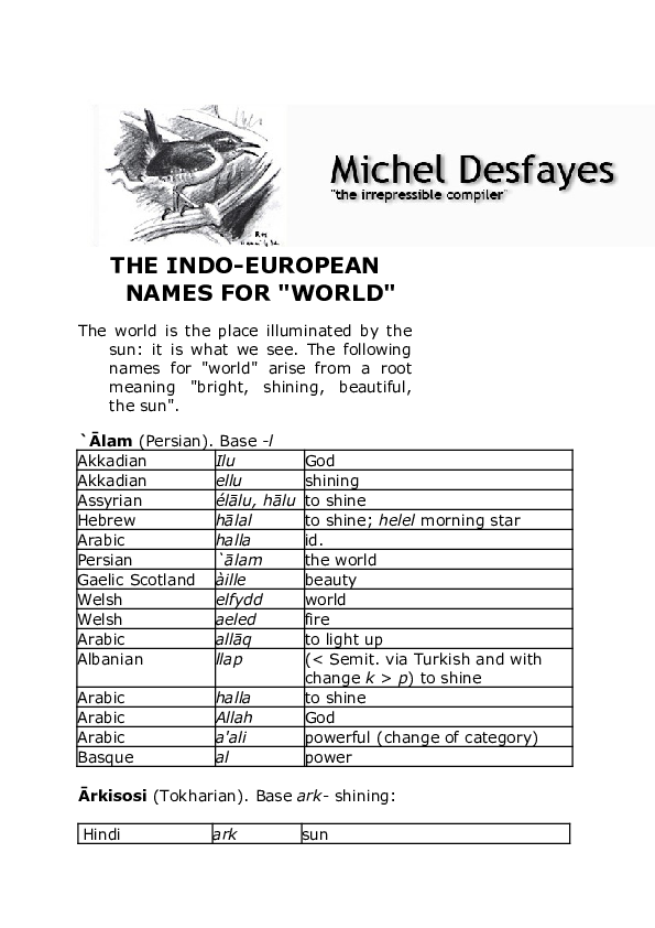 (PDF) THE INDO-EUROPEAN NAMES FOR "WORLD"