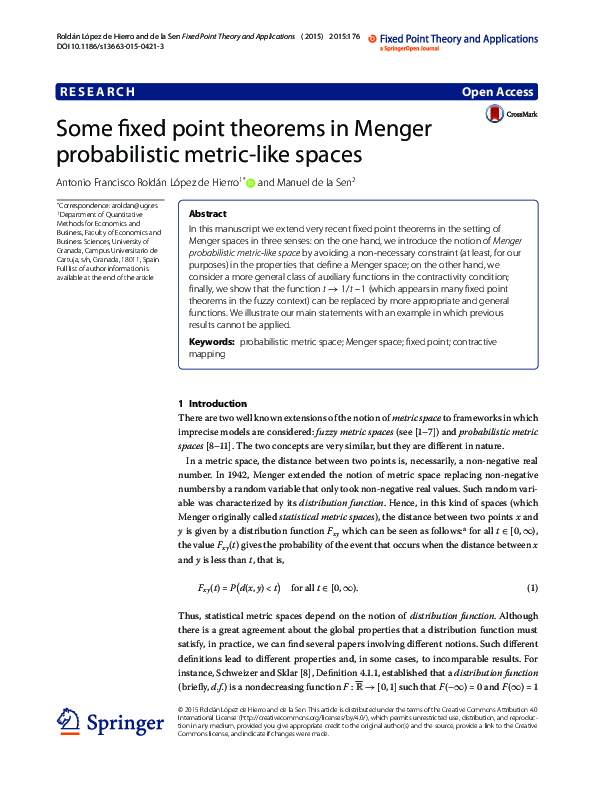 Pdf Fixed Point Theorems In Menger Spaces