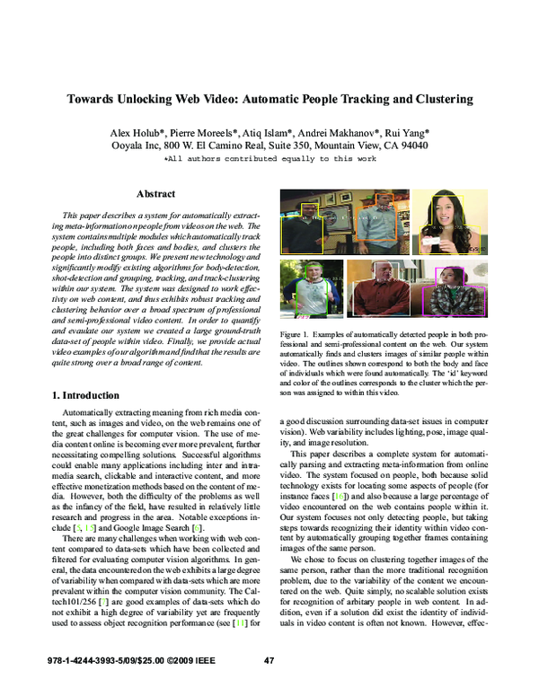 (PDF) Towards unlocking web video: Automatic people tracking and clustering