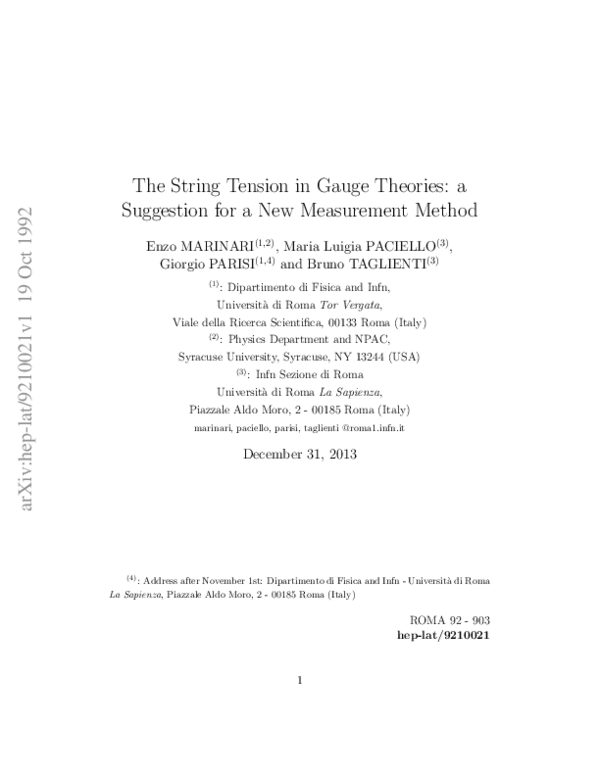 (PDF) The string tension in gauge theories. A suggestion for a new ...