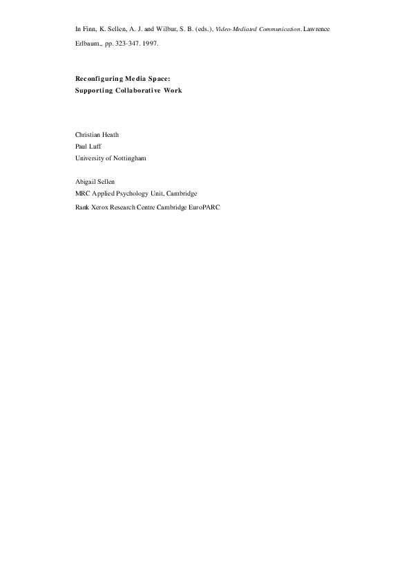 (PDF) Reconfiguring media space: Supporting collaborative work | Paul ...