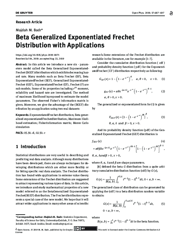 Pdf Beta Generalized Exponentiated Frechet Distribution With Applications