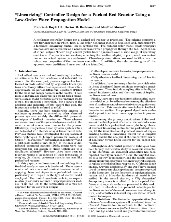 (PDF) “Linearizing” Controller Design for a Packed-Bed Reactor Using a ...