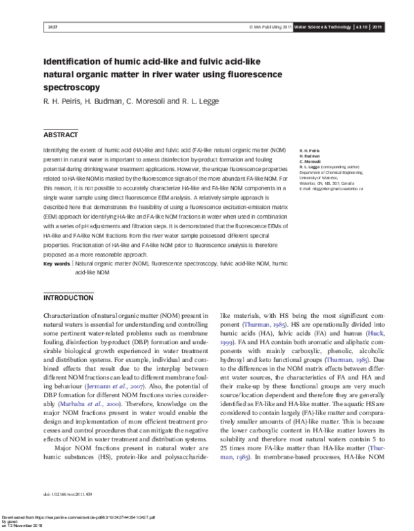 (PDF) Identification of humic acid-like and fulvic acid-like natural ...