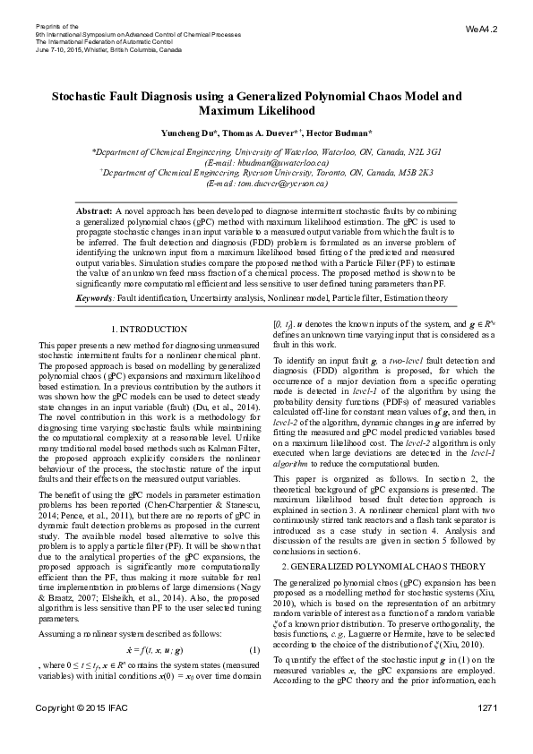 (PDF) Stochastic Fault Diagnosis using a Generalized Polynomial Chaos Model and Maximum ...