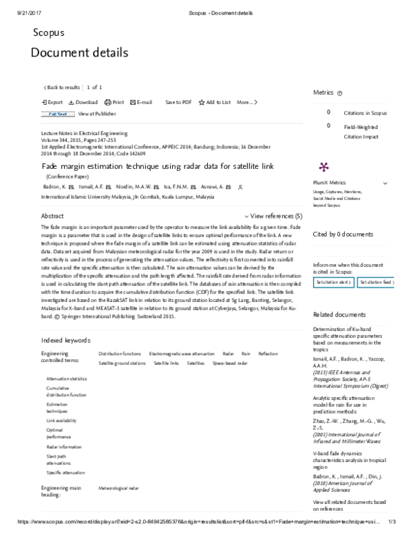 (PDF) Fade Margin Estimation Technique Using Radar Data for Satellite ...