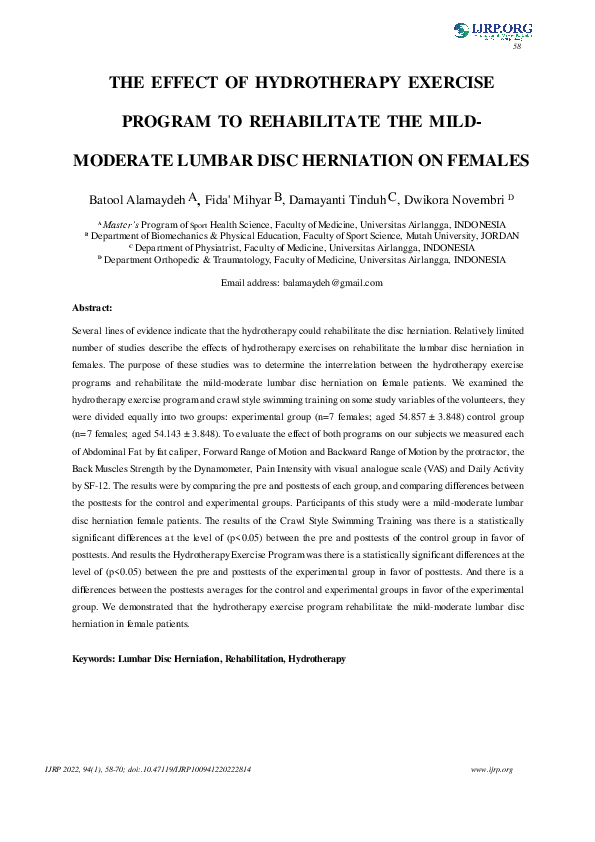 (PDF) The Effect of Hydrotherapy Exercise Program to Rehabilitate the ...