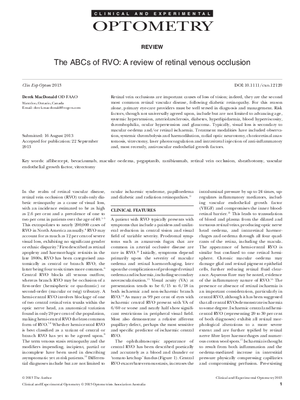 (PDF) The ABCs of RVO: A review of retinal venous occlusion