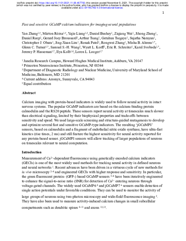 (PDF) Fast and sensitive GCaMP calcium indicators for imaging neural ...