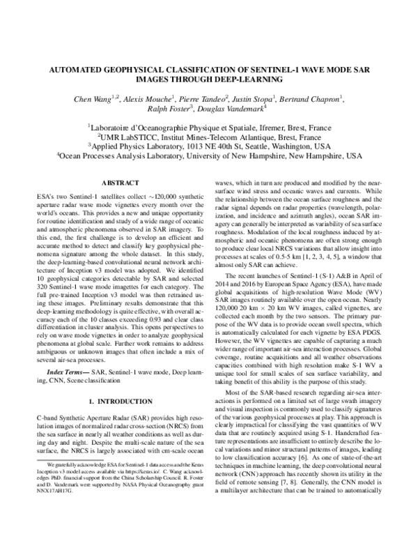 Pdf Automated Geophysical Classification Of Sentinel 1 Wave Mode Sar Images Through Deep Learning