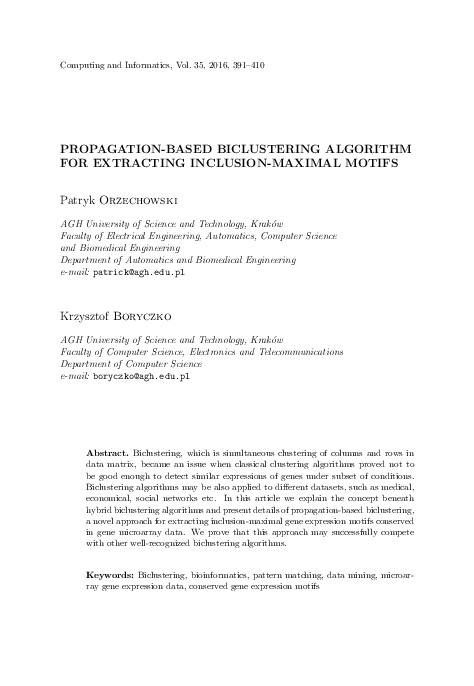 Pdf Propagation Based Biclustering Algorithm For Extracting Inclusion Maximal Motifs