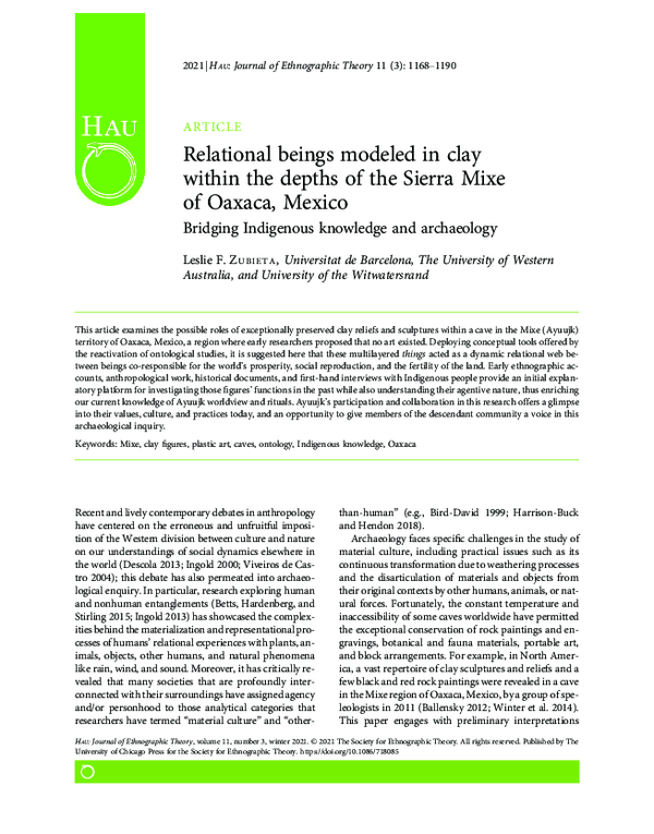 (PDF) 2021. Zubieta, L.F. Relational beings modeled in clay within the ...