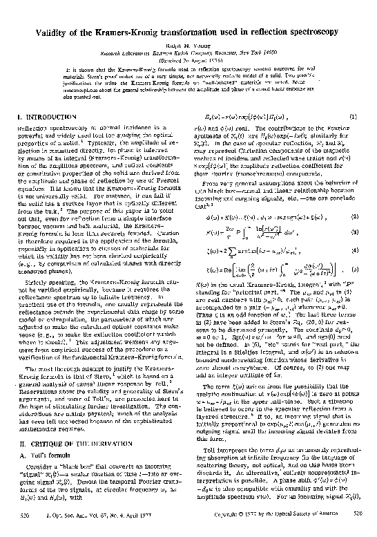 (PDF) Validity of the Kramers-Kronig transformation used in reflection spectroscopy