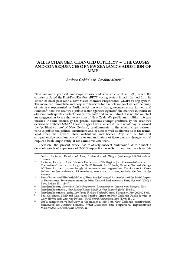 (PDF) ‘All is Changed, Changed Utterly’? — the Causes and Consequences of New Zealand's Adoption ...