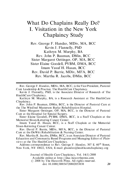 (PDF) What Do Chaplains Really Do? I. Visitation in the New York ...