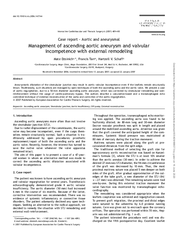 (PDF) Management of ascending aortic aneurysm and valvular incompetence ...
