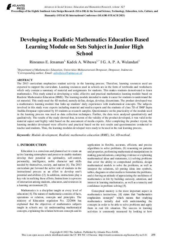(PDF) Developing a Realistic Mathematics Education Based Learning ...
