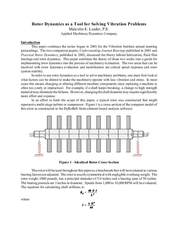 (PDF) Rotor Dynamics as a Tool for Solving Vibration Problems