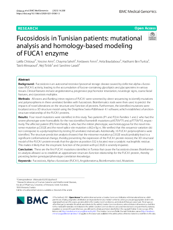 (PDF) Fucosidosis in Tunisian patients: mutational analysis and ...