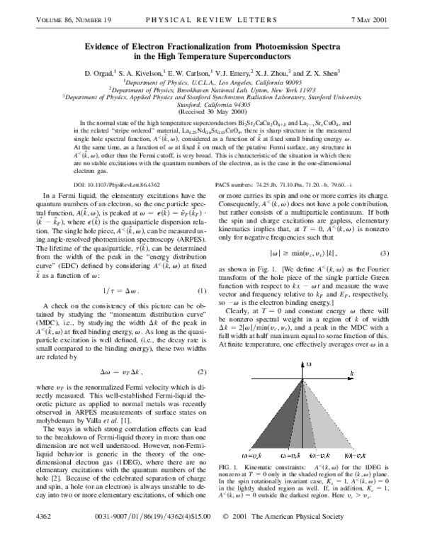 (PDF) Evidence of Electron Fractionalization from Photoemission Spectra ...