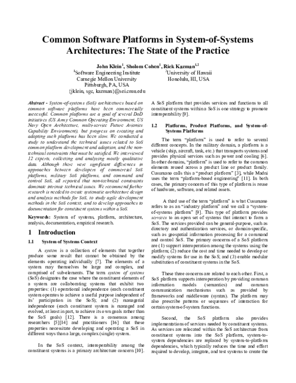 (PDF) Common Software Platforms in System-of-Systems Architectures: The ...