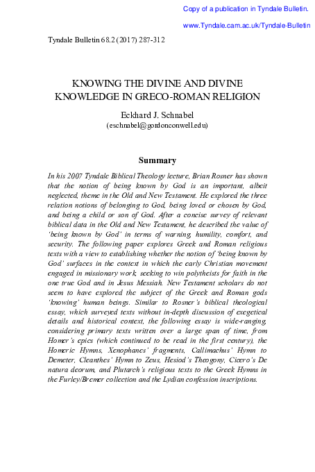 (PDF) Knowing the Divine and Divine Knowledge in Greco-Roman Religion