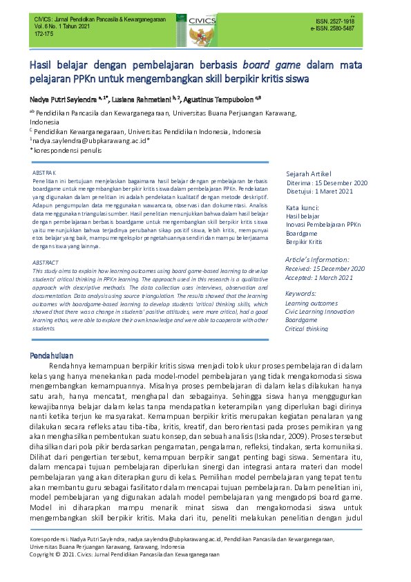 Hasil belajar dengan pembelajaran berbasis board game dalam mata ...