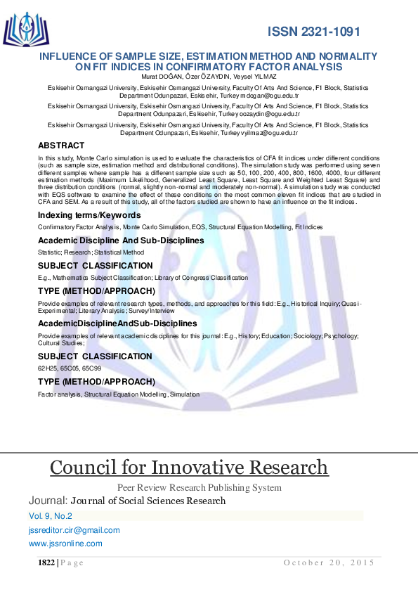 Pdf Influence Of Sample Size Estimation Method And Model Specification On Goodness Of Fit