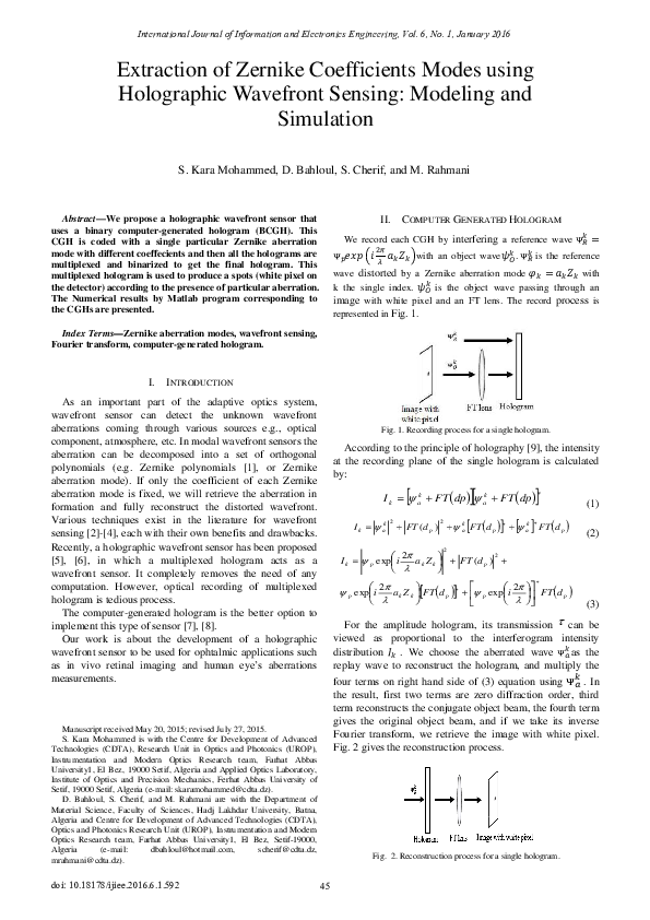 (PDF) Extraction of Zernike Coefficients Modes using Holographic ...