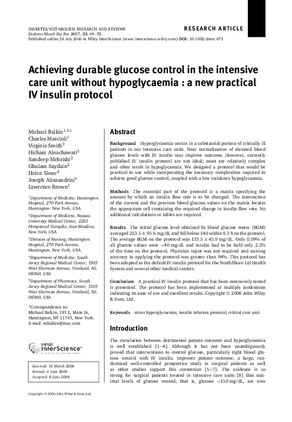 (PDF) Achieving durable glucose control in the intensive care unit ...