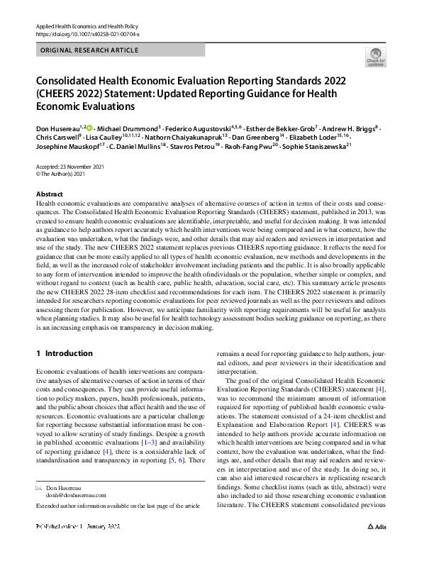 (PDF) Consolidated Health Economic Evaluation Reporting Standards ...